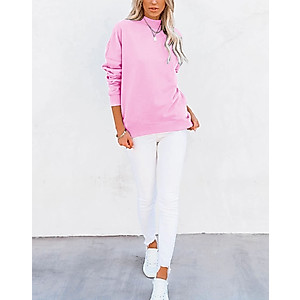 Orchidays Women's Mock turtleneck Long Sleeves Sweatshirts Casual Basic Lightweight Top Loose Fit Rib Pocketed Pullover (Pink,Large,US,Alpha,Adult,Female,Large,Regular,Regular)