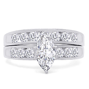 AFFY Marquise & Round Cut White Cubic Zirconia Wedding Ring Set in 925 Sterling Silver (2.00 cttw) Ring Size-13