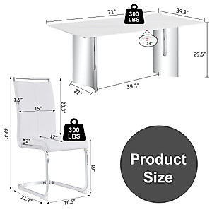 Maotifeys Marble Dining Table Set for 8, 9 Piece Modern Dining Room Table Set with Rectangle Dinner Kitchen Table and Upholstered Pu Leather Chairs, 71" White Faux Marble Dining Table Chairs Set of 8
