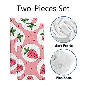 Hands Towels of 2 Piece for Bathroom,Strawberry Soft Towel Set Highly Absorbent Fingertip Towels for Children and Adults