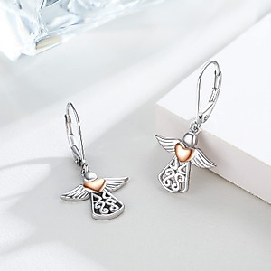Angel Leverback Earrings 925 Sterling Silver Guardian Angel Earrings for Women Angel Wing Drop Dangle Earrings Jewelry for Women