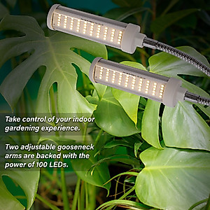 Brite Labs LED Grow Lights for Indoor Plants & Seedlings, Dual Head Plant Growing Lamps with 100 Full Spectrum Bulbs, Auto On Off Timer, Adjustable Gooseneck Arms, Desk Clip On, Dimmable Switch Modes