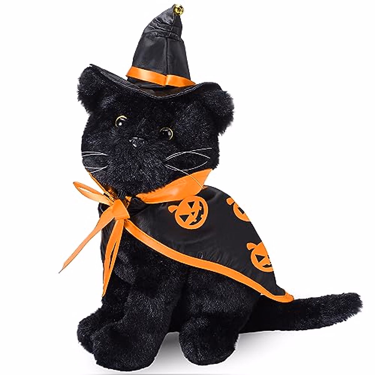 Jenaai Halloween Plush Cat 9.84 Inch Cute Pumpkin Halloween Stuffed Animals Pumpkin Cats Gift Stuffed Bat Soft Cat with Hat and Cloak for Kids Birthday Halloween Decorations Toy