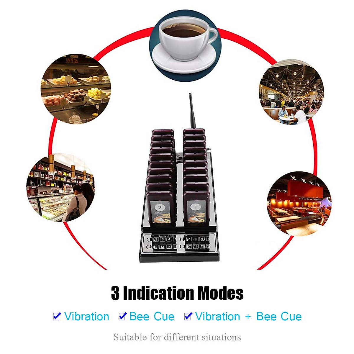 20 Channels Wireless Calling System, Restaurant Guest Paging System with Charging Dock and 20 Chargeable Pagers for Restaurant Food Truck Church Hospital