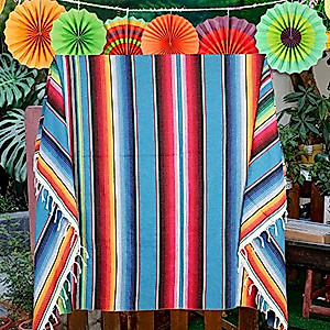 AerWo 59 x 84 Inch Mexican Tablecloth Mexican Serape Blanket for Mexican Party Wedding Cinco De Mayo Fiesta Decorations Outdoor Picnics Dining Table Cover, Large Square Cotton Fringe Table Cloth