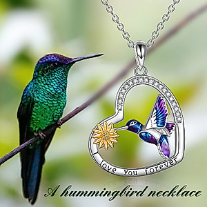 YFN Hummingbird Necklace with Sunflower Sterling Silver Jewelry Engraved I Love You Forever Hummingbird Gifts for Women