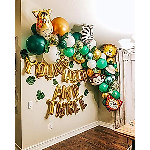 LaVenty 13PCS Young Wild and Three Balloon Young Wild and Three Banner Young Wild and Three Decorations for Boy Girl Third Birthday Decorations 3 Year Old Birthday Decor 3rd Birthday Balloon
