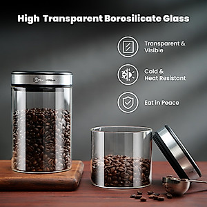 Maestri House Vacuum Coffee Canister Pro, AirTight Coffee Containers, Vacuum Glass Coffee Jar with Coffee Spoon, 40 fl OZ/1.2L Professional Coffee Storage Container for Barista, Gifts (Silver)