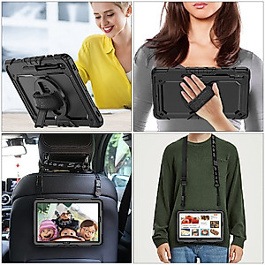 SEYMAC stock Case for Samsung Galaxy Tab S7 FE / S8 Plus 5G Case 12.4'' with Screen Protector Pencil Holder [360 Rotating Hand Strap] &Stand, Drop-Proof, Black