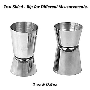 5 Pack Stainless Steel Liquor Pour Spouts Set & 2 Double Jiggers, SourceTon 5 Liquor Pour Spouts + 5 Dust Caps Covers + 2 Cleaning Brush + 2 Double Jiggers for cocktail making