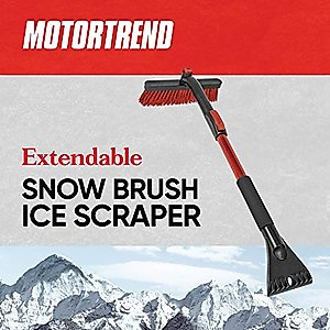Motor Trend 39" Extendable Snow Brush with Built-in Car Ice Scraper – Ergonomic 2-in-1 Snow Scraper for Car with Rotating Head, Durable Aluminium Windshield Scraper for Ice and Snow