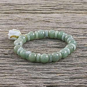 NOVICA Artisan Handmade Jade Beaded Stretch Bracelet in Thailand with Elephant Green Animal Themed [7 in Inner Circ. 10 mm W Pendant(s) 0.8 in L x 0.7 in W] ' Jade Elephant'