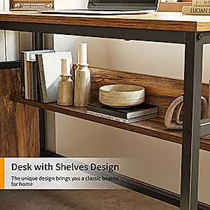 CubiCubi L Shaped Desk with File cabinets, 59.1 Inch Corner Computer Desk, Home Office Gaming Writing Workstation with Storage Shelves, Deep Brown