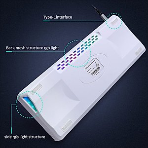 GK68 RGB Hot-Swappable Programmable Junction Box Can Be Replaced with Switch DIY Mechanical Keyboard Kit, Support AKKO, Cherry MX, Gateron, Kailh Mechanical Axis (White, White)