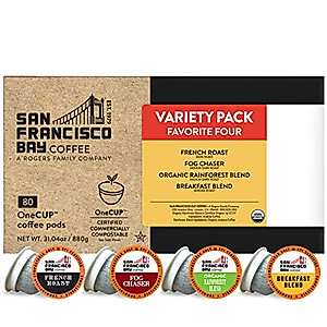 San Francisco Bay Compostable Coffee Pods - Original Variety Pack (80 Ct) K Cup Compatible including Keurig 2.0, French, Breakfast, Fog, Organic Rainforest