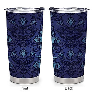 FHENMSA Reusable Plastic Water Cups with Lids,Blue Black Goth Spooky Print Anti-overflow Cup,sports Travel Coffee Cup