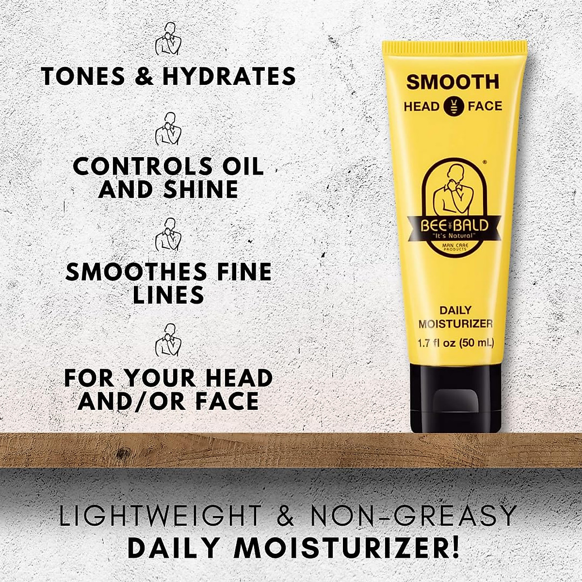 Bee Bald SMOOTH Daily Moisturizer Hydrates & Tones Away Fine Lines, Wrinkles and Dry Patches; Helps Control Oil & Shine to Feel Cool, Fresh and Comfortable, 1.7 Fl Oz