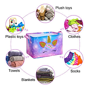 FIOBEE Unicorn Storage Bin Rectangular Laundry Hamper Canvas Storage Basket Waterproof Organizer Bin with Handles for Nursery Clothes Kid's Toys Storage