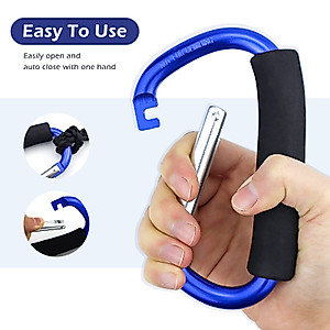 JIALEEY Grocery Bag Shopping Bag Holder Handle Carrier Tool Multi Purpose Snap Hook Stroller Hook Set Organizer Accessories with Soft Foam Grip for Hanging, Pack of 2, Blue