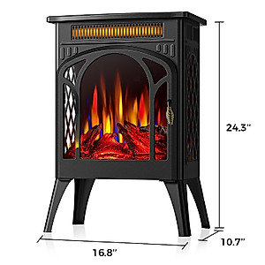 Electric Fireplace Stove, 1500W, Fast Heating, X Infrared Fireplace Heater with Remote Control, 8H Timer, Freestanding Stove with Adjustable 3D Flame Overheat Protection, Indoor Fireplace