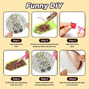 Diamond Painting Coasters Kit With Holder,Wooden Pad + Acrylic Board Double Layer is Strong and Wear-Resistant,Mandala DIY Diamond art Coasters for Beginners Adults and Kids Art Craft Supplies Gif