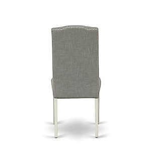 East West Furniture DMEN3-LWH-06 3 Piece Dining Set for Small Spaces Contains a Round Dining Room Table with Dropleaf and 2 Dark Shitake Linen Fabric Parson Chairs, 42x42 Inch, Linen White