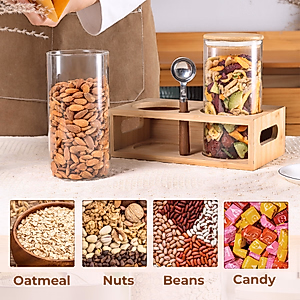 ComSaf Glass Coffee Container with Shelf, 2PCS Coffee Bean Storage Jars, 44 OZ Coffee Canister with Scoop, Glass Canister with Airtight Lid for Kitchen Coffee Station Organizer for Coffee, Sugar, Tea