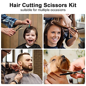 Hair Scissors,11Pcs Professional Black Gold Hair Cutting Scissors Shears Sets,Stainless Steel Barber Scissors Supplies,Straight Shears, Thinning Shears, Multi Use Haircut Sets for Home Salon Barber