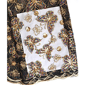SanVera17 African Fabric Sequins Rope Embroidered Net Fabrics Butterfly Battern Base Fabric Color (Black) for Party Dress 5 Yards