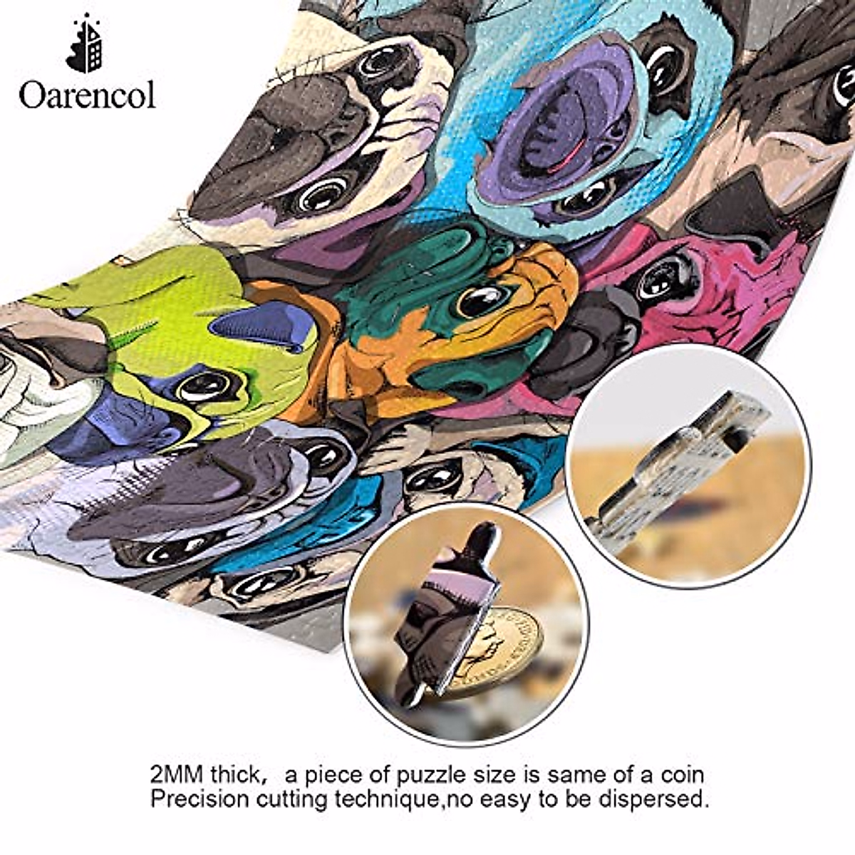 Oarencol Colorful Pug Jigsaw Puzzle Funny Animal Dog 1000 Pieces Puzzles for Adults Kids DIY Gifts