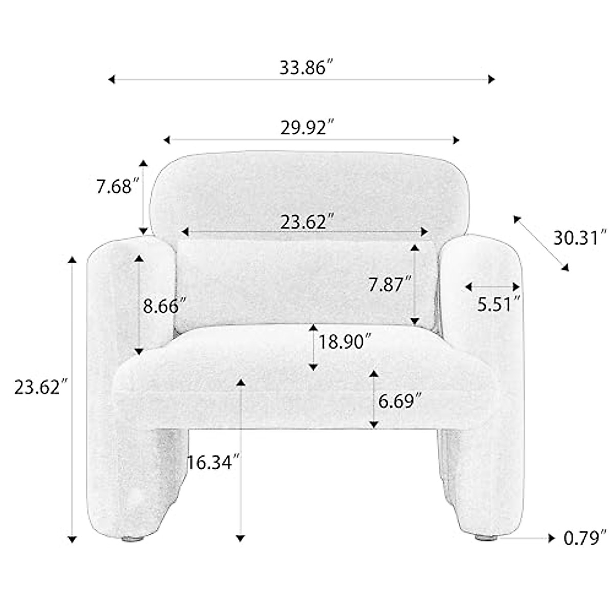 Tmsan Boucle Accent Chair for Living Room, 34" Modern Sherpa Barrel Arm Chair Comfy Upholstered Teddy Single Sofa Chair for Bedroom Office Lounge Club