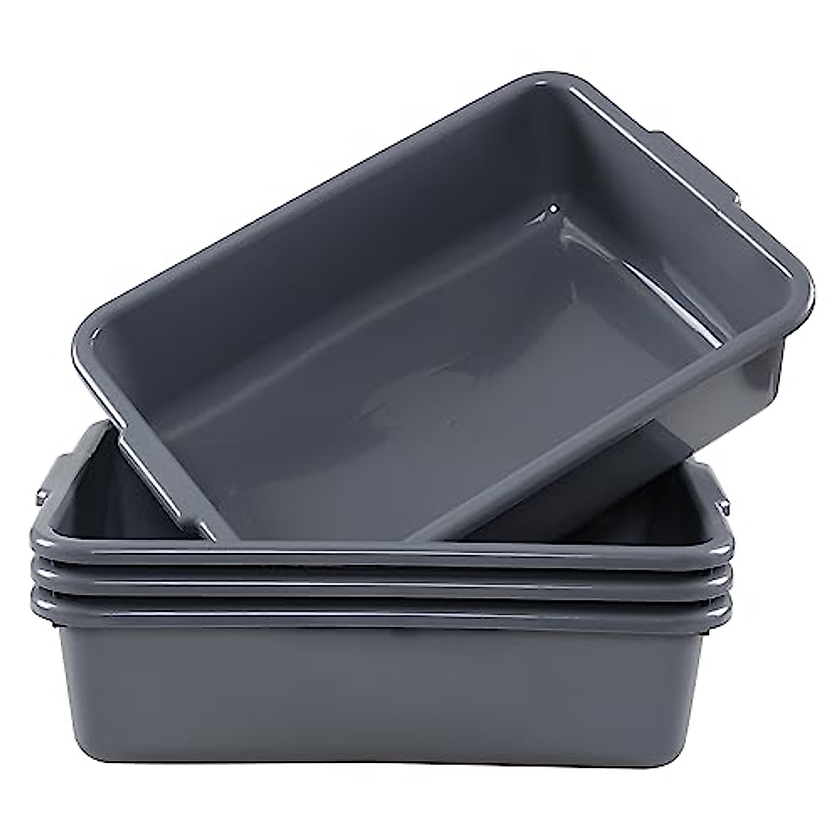 Drephia 4 Pack 13 L Utility Commercial Bus Totes, Plastic Wash Basin Bus Box, Gray