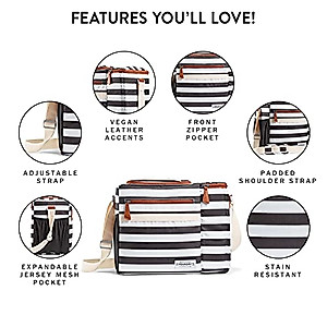 Foundry by Fit + Fresh, Brooks Dual-Compartment Insulated Cooler Bag with Wine Cooler Compartment, Food & Beverage Beach Bag, Picnic Basket, Perfect For Tailgating & Camping Accessories, Black & White