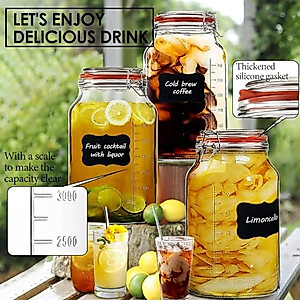 Super Wide-Mouth Glass Jars with Hinged Lids, 1-Gallon (4100 ML) Leak Proof Glass Canning Jars with Airtight Lids and 2 Measurement Marks. Large Capacity, Sturdy For Canning, Overnight Oats, 2-Pack