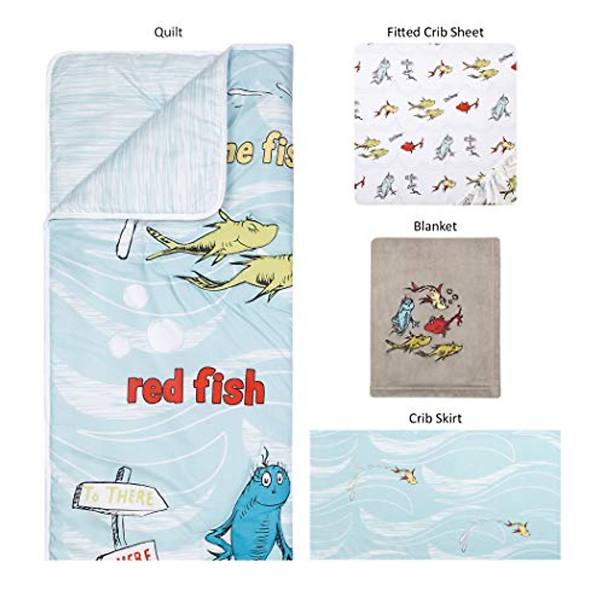 Trend Lab Dr. Seuss One Fish Two Fish 4Piece Crib Bedding Set Nursery Baby Bedding