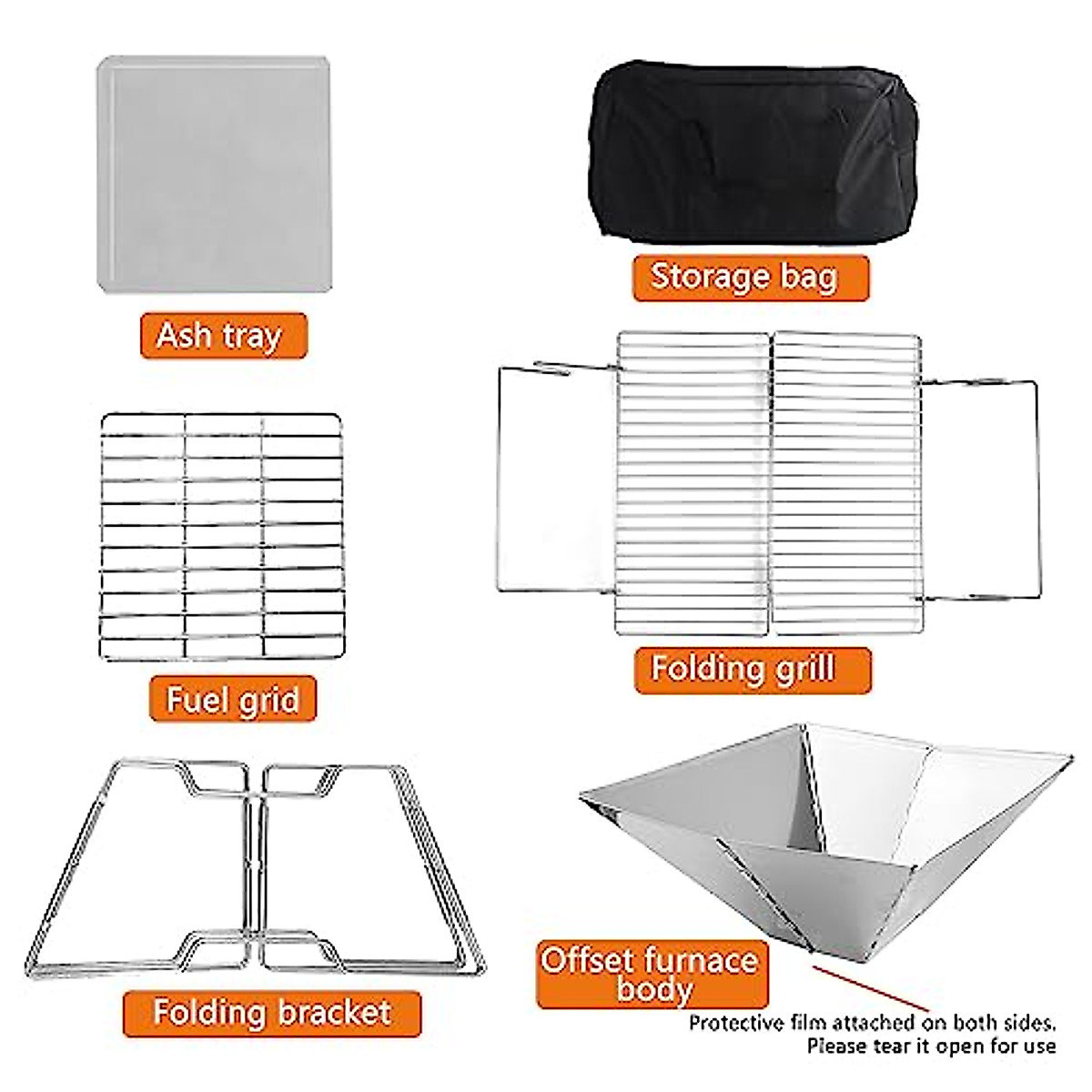 Foxtell Folding Campfire Grill with Carrying Bag, 304 Stainless Steel Grate Barbeque Grill, Portable Camping Grill with Legs for Outdoor Picnics, Backpacking