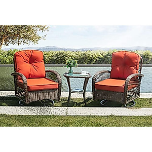 SHA CERLIN 3 Pieces Patio Furniture Set, Outdoor Swivel Glider Rocker, Wicker Patio Bistro Set with Rocking Chair, Cushions and Table (Red)