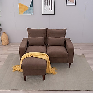 Panana 54.5” Loveseat, Modern Small Couch with Ottoman Footstool Upholstered Fabric, Love Seat Couches for Living Room, Love Seats Furniture for Bedroom, Office, Small Space, Small Apartment, Brown