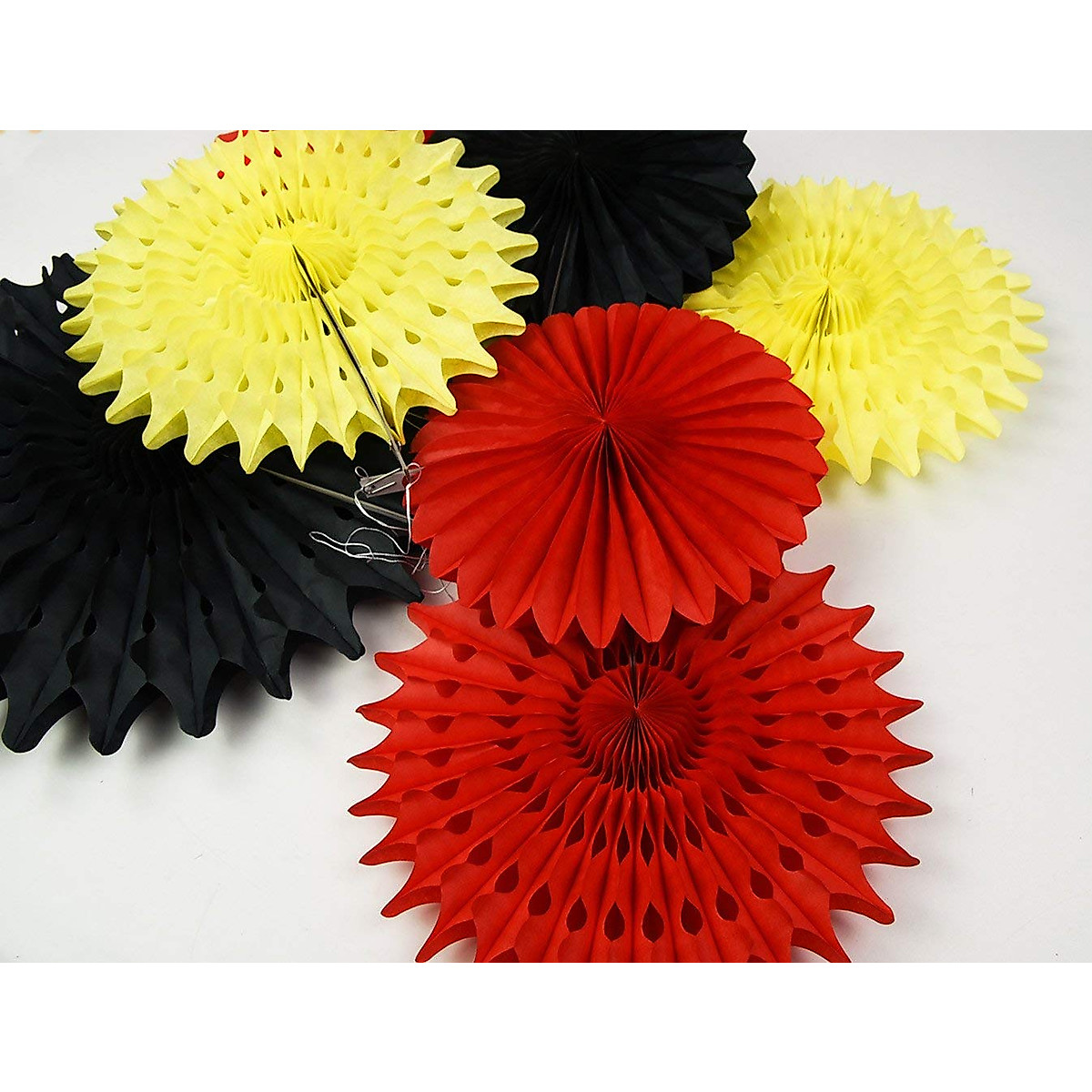 Mickey Mouse Birthday Party Decorations Black History Month Party Decorations Minnie Mouse Birthday 7pcs Yellow Red Black Tissue Paper Fans for Mickey Mouse 1st Birthday Decorations/Spain Decorations