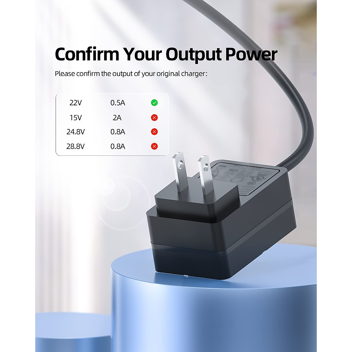 22V Power Cord AC Charger Fit for Shark SV75Z XA75N SV75 SV75N SV75C SV75SP SV719 Euro-Pro SV738 SV736 SV736R SV736N SV752 XB75N 1025FI Cordless Hand Vacuum Replacement Charging Supply Adapter Cord