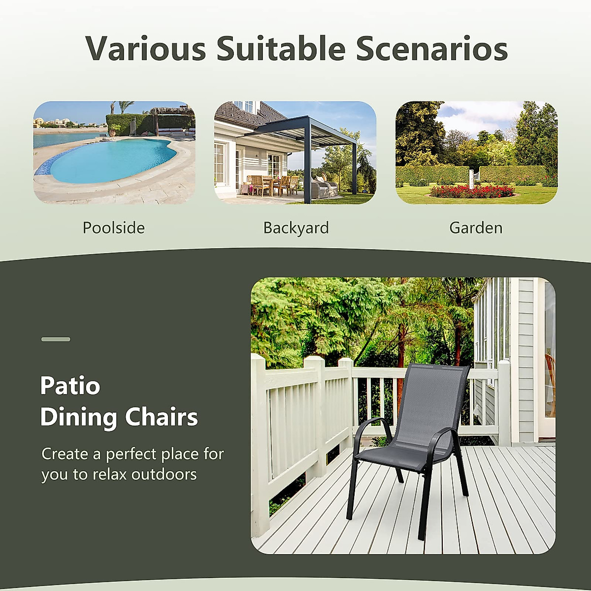 Giantex Set of 4 Patio Chairs, Outdoor Stackable Dining Chairs w/Armrests, 330 LBS Capacity, All Weather Fabric, Heavy Duty Rustproof Steel Frame, Lawn Chairs for Porch, Yard, Pool, Garden (Gray)