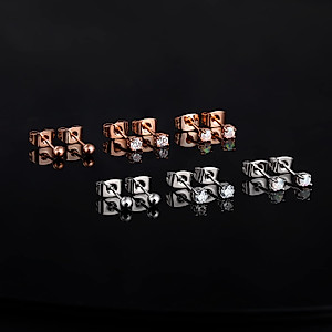 6 Pairs Round Ball Stud Earrings Pack in 18k Rose Gold, White Gold Plated Color with Opal, CZ Stone