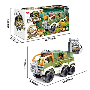 Happytime Dinosaur Transport Truck Toy Car Carrier Toy Vehicle Car Dinosaur Playset for 3,4,5,6 Year Toddlers Kids Boys with Sound & Light