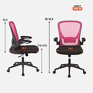 Home Office Chair Ergonomic Desk Chair Mesh Computer Chair with Lumbar Support Flip-up Arms Swivel Rolling Executive Task Chair Adjustable Chair for Adults(Pink)