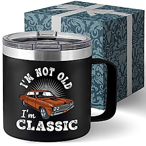 Old Man Gifts for Dad Im Not Old Im Classic Tumbler Funny Mugs for Dad Mugs for Men Gifts for Older Father Mens Birthday Gift Ideas Retirement Coffee Mug for Men 14oz Stainless Steel Tumbler With Lid