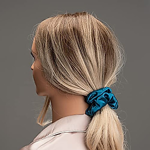 Silk Scrunchies for Hair 100% Mulberry Silk Hair Ties 3 Pack(Pink, Peacock Blue, Apricot)