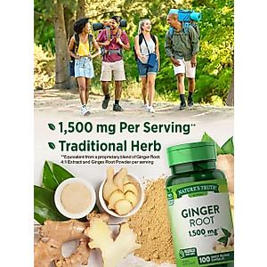 Nature's Truth Ginger Root Capsules | 1,500mg | 100 Count | Non-GMO and Gluten Free Supplement | from Ginger Root Extract