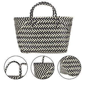 Cabilock Women's Clutch Handbags Summer Rattan Bag Straw Tote Bags Handbags Moroccan Market Basket French Wicker Basket Fruit Vegetables Shopping Bag with Handle for Beach Summer Black Beach Tote