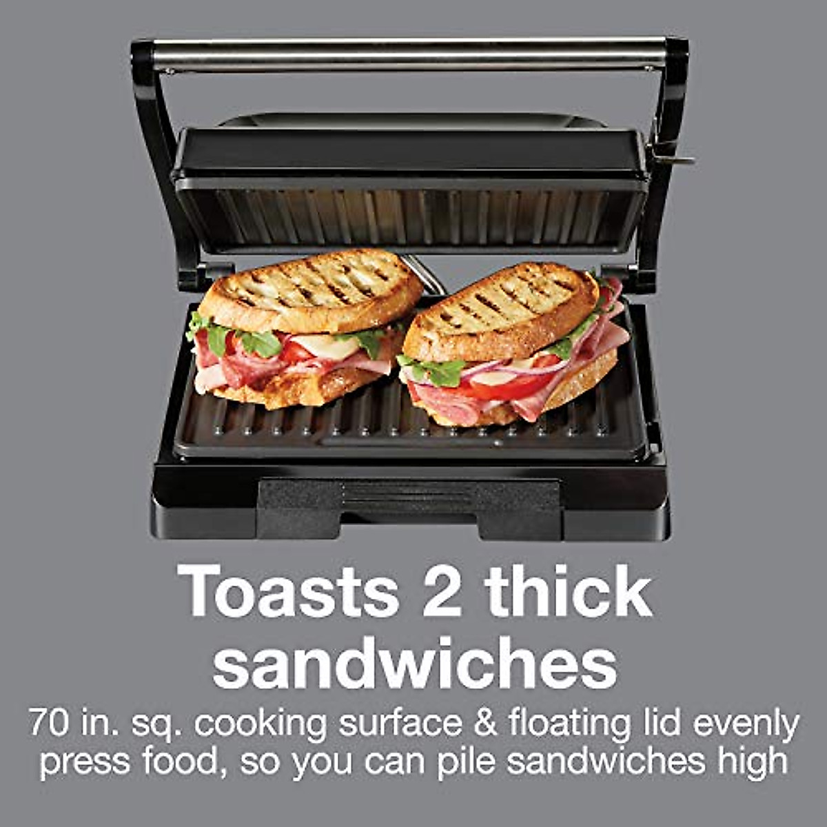 Proctor Silex 4 Serving Panini Press, Sandwich Maker and Compact Indoor Grill, Upright Storage, Easy Clean Nonstick Grids, Black (25440PS)