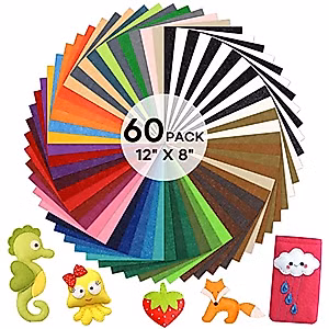 HTVRONT Felt Sheets for Crafts - 60PCS Felt Squares - 8x12" A4 Stiff Felt Sheets, 40 Assorted Colors Felt Papers, 1mm Stiff Felt for Sewing, Patchwork, Decoration, Embroidering, Book, Craft Felt